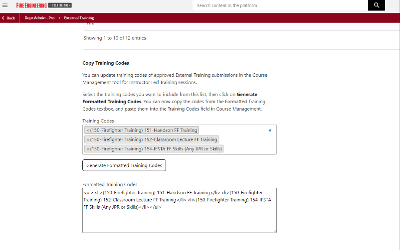 Member Resources | Updating Training Codes - Fire Engineering Training